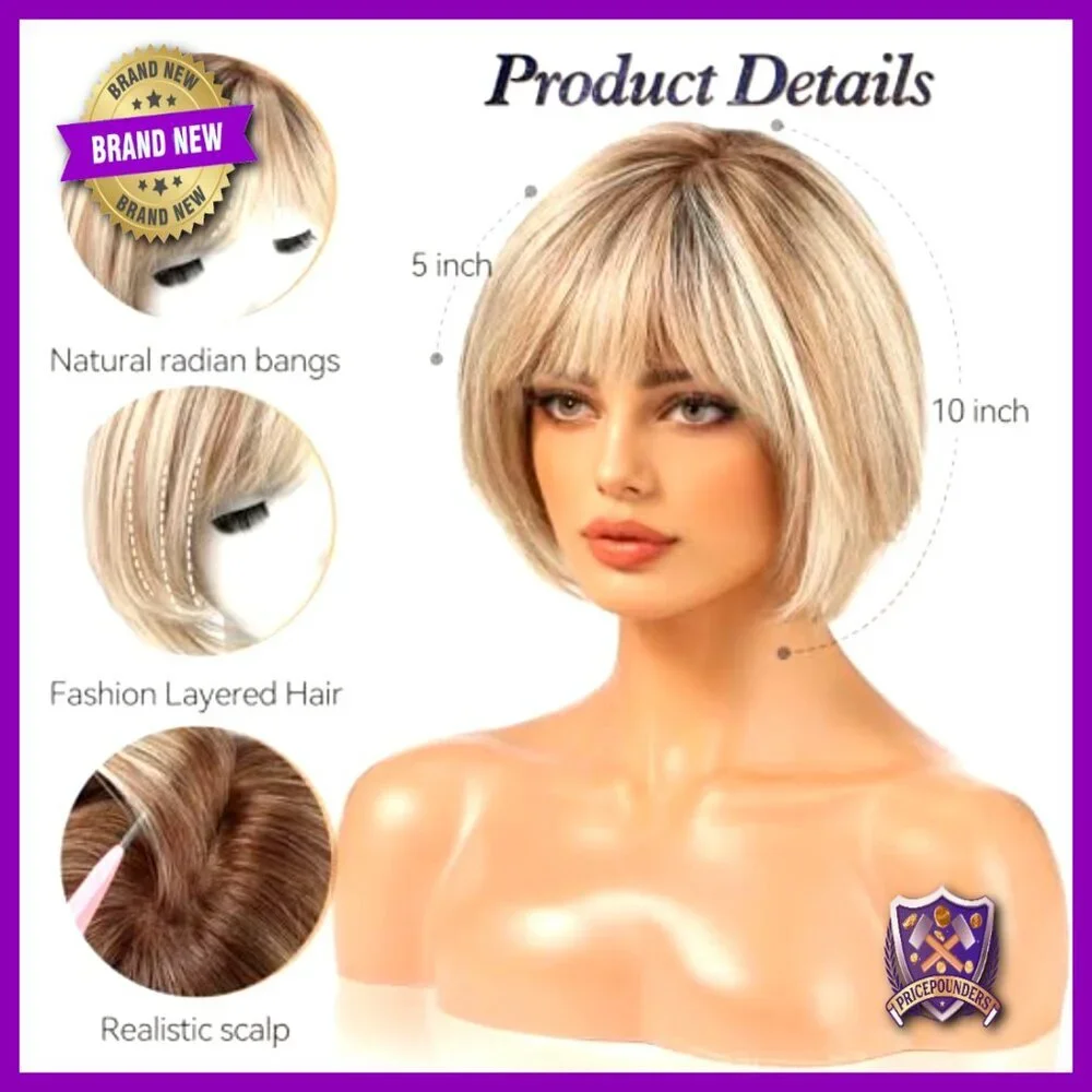 Accessories | Real Human Hair Topper Short Bob With Bangs Side Part ...